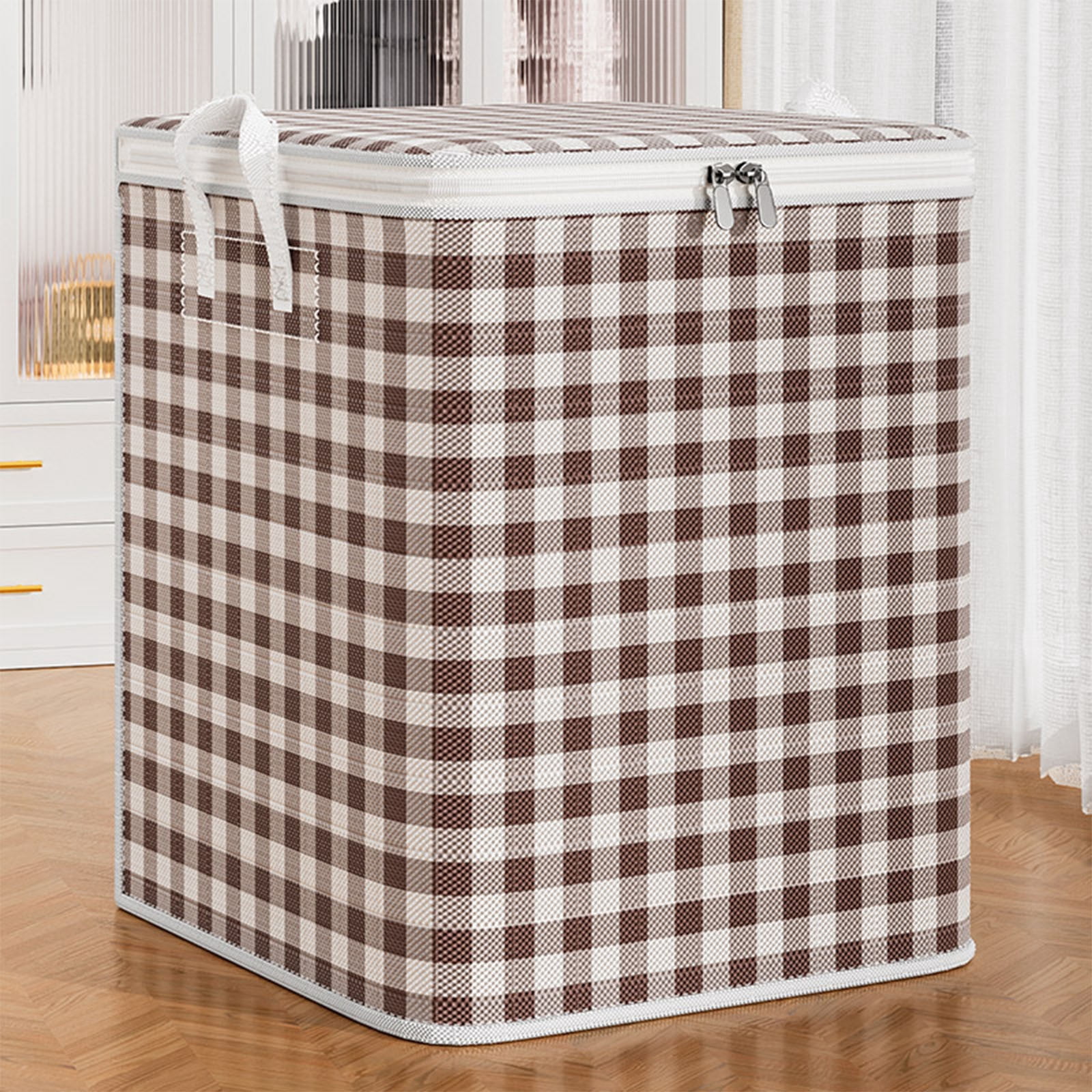 XIA0LE Large Fabric Storage Bins With Lids,Coffee Checkered Storage ...