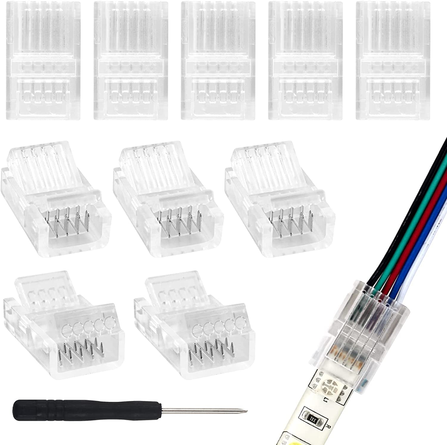 XIACOCO-10Pcs 5 Pin Rgbw Connectors Solderless Strip To Wire Rgbw Led ... XIACOCO-10Pcs 5 Pin Rgbw Connectors Solderless Strip To Wire Rgbw Led ...