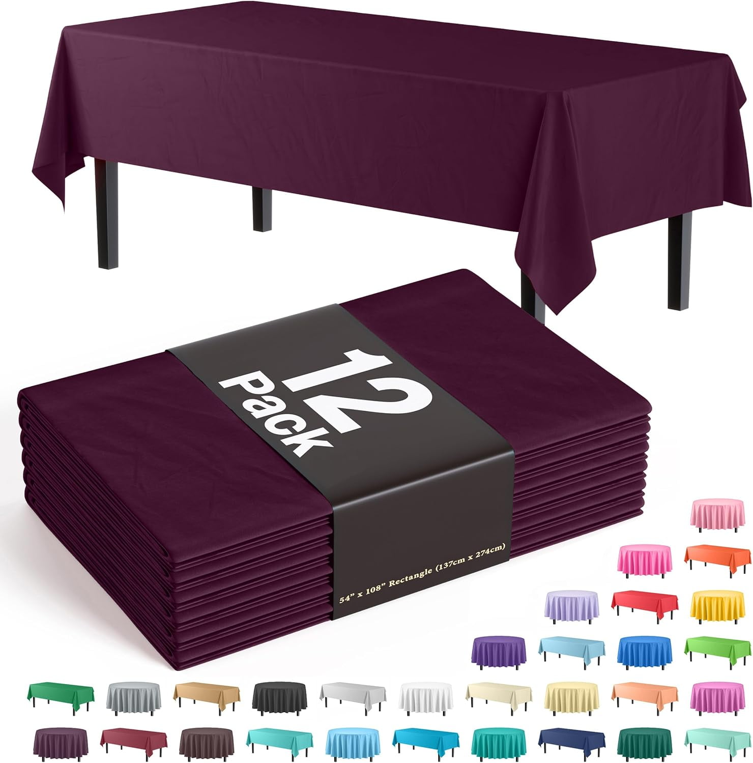 XIACOCO-12-Pack Premium Plastic Tablecloth 54In. X 108In. Rectangle ...