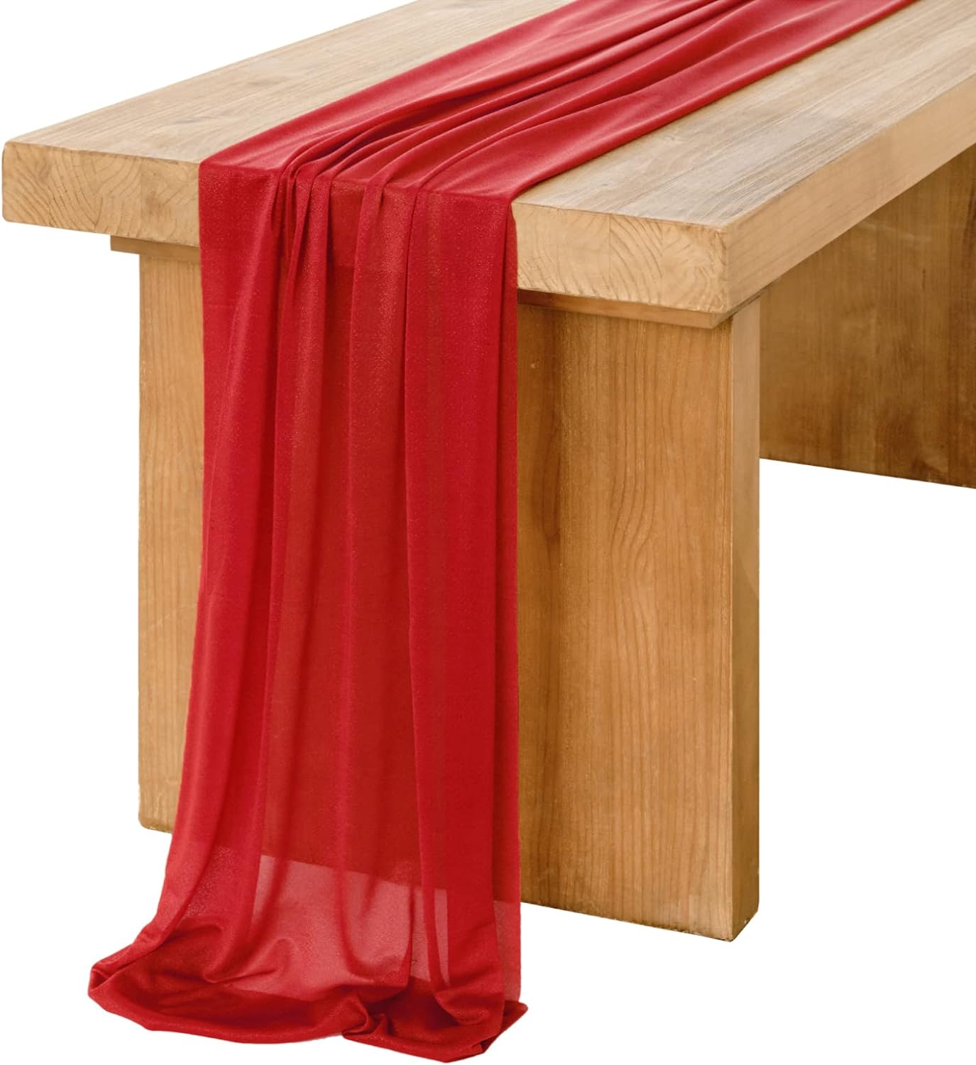 XIACOCO-14Ft Red Sheer Chiffon Like Table Runner With Silver Sparkle ...