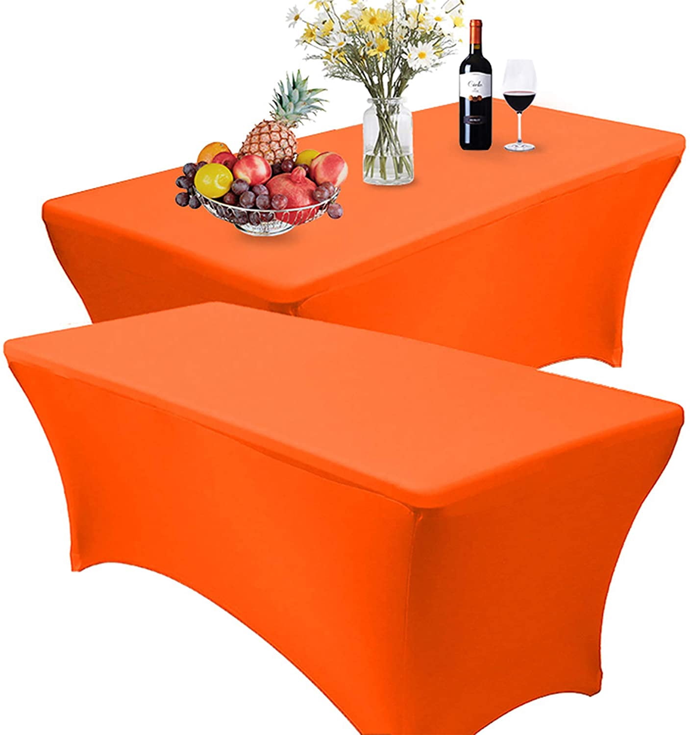 XIACOCO-2 Pack 4Ft Rectangular Spandex Table Cover Four-Way Tight ...