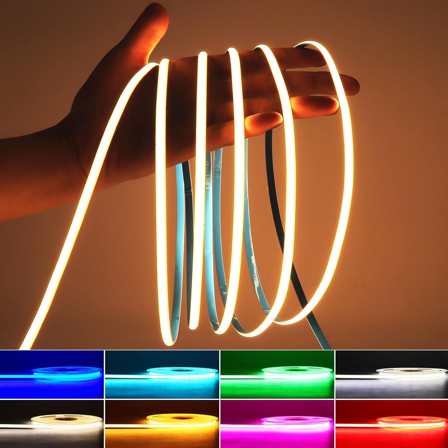 XIACOCO-5Mm Ultra Thin Cob Led Strip Dc 24V, Cold White 6000K, Ra>90 ...