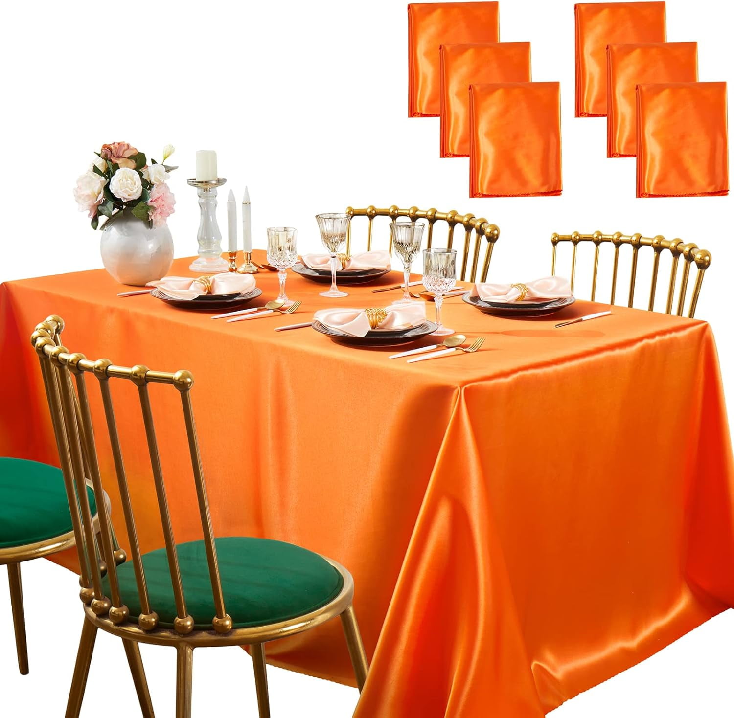 XIACOCO-6 Pack Orange Satin Tablecloth 108 X 54 Inch, Bright Smooth ...