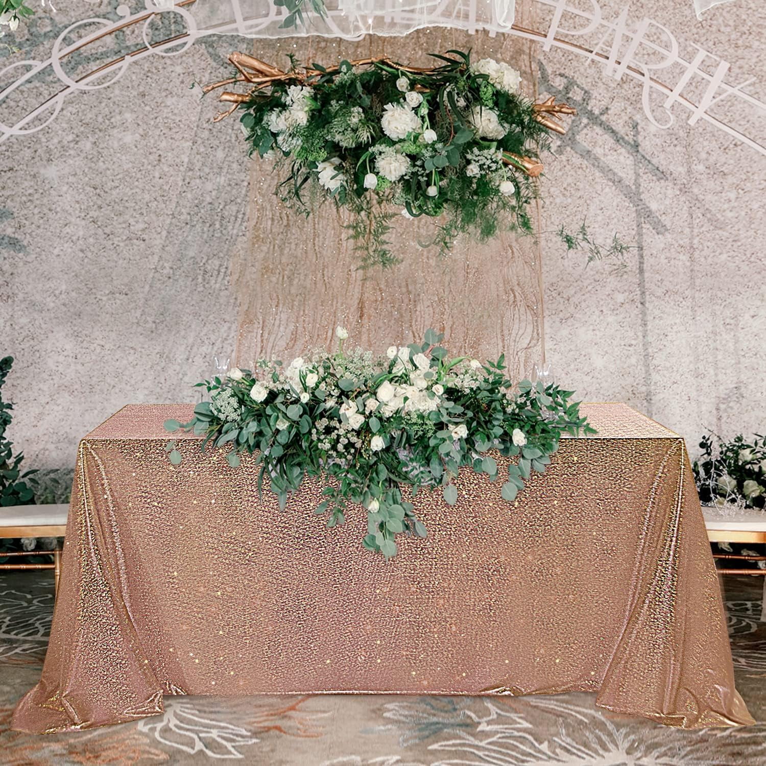 XIACOCO-Rose Gold Sequin Tablecloth For Parties - 60X102 Inch - Sparkle ...