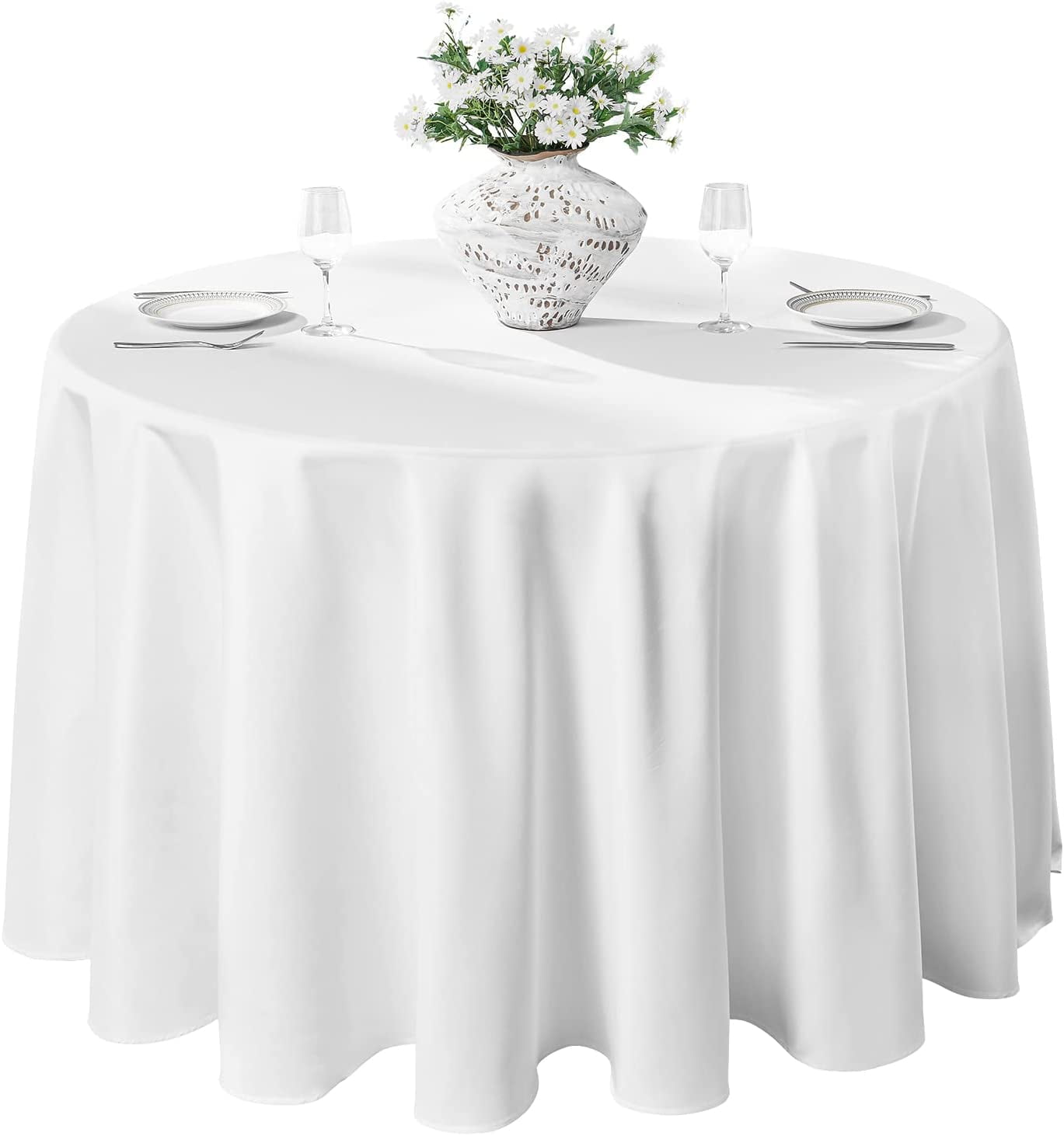 XIACOCO-Round Tablecloth 132Inch Polyester Table Cloth, Stain Wrinkle ...