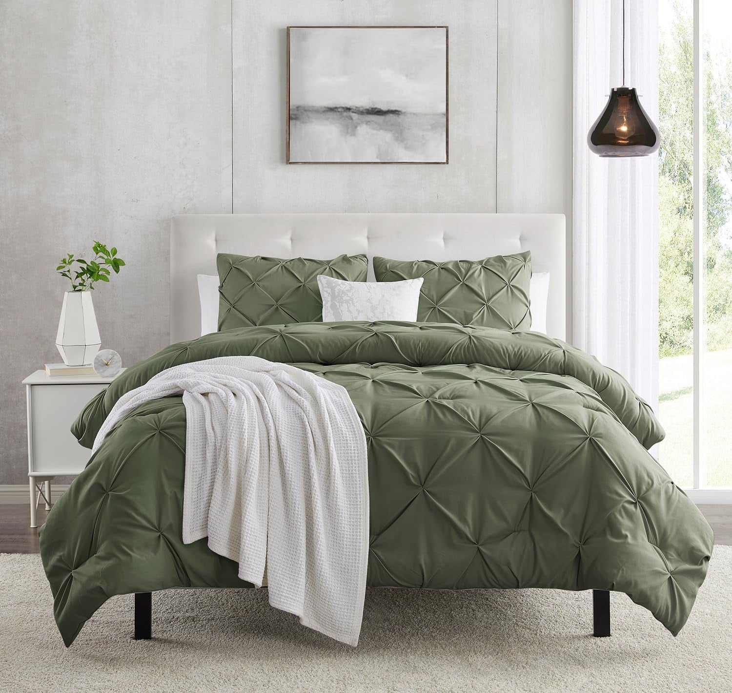 XIACOCO-Twin Duvet Cover Set Pintuck - Double Brushed Olive Green Duvet ...