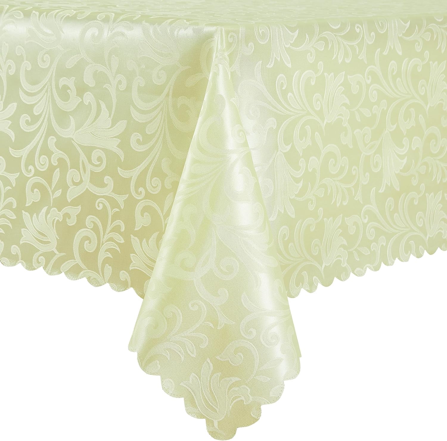 XIACOCO-Wave Scroll Damask Jacquard Rectangle Light Yellow Tablecloth ...