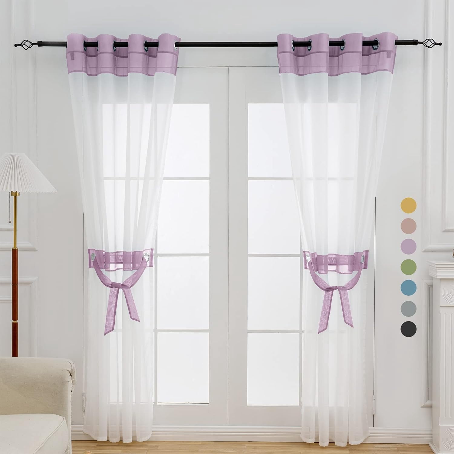 XIACOCO-White Sheer Curtains 84 Inches Long 2 Panels Set, Sheer White ...