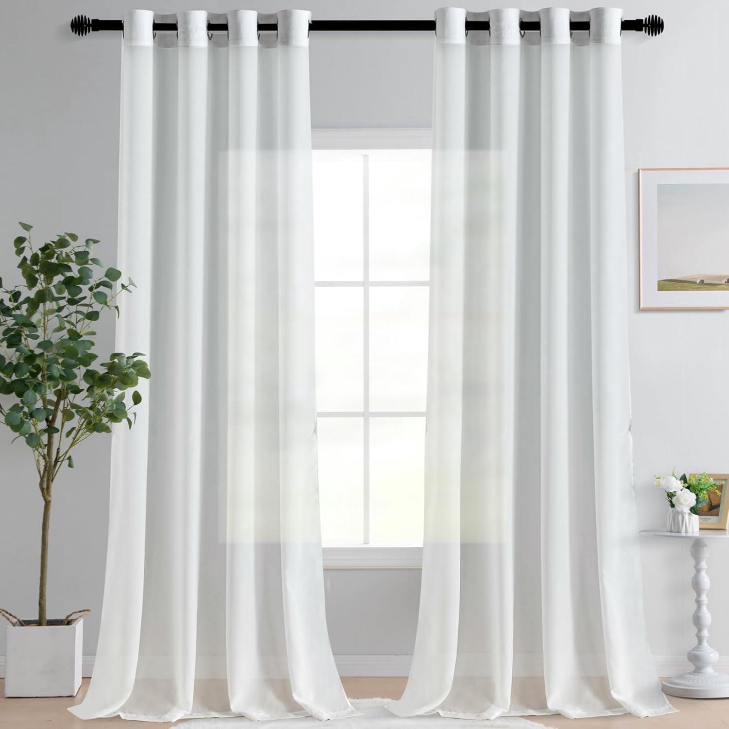 XIACOCO-White Sheer Curtains 84 Inches Long 2 Panels Set, Sheer White ...