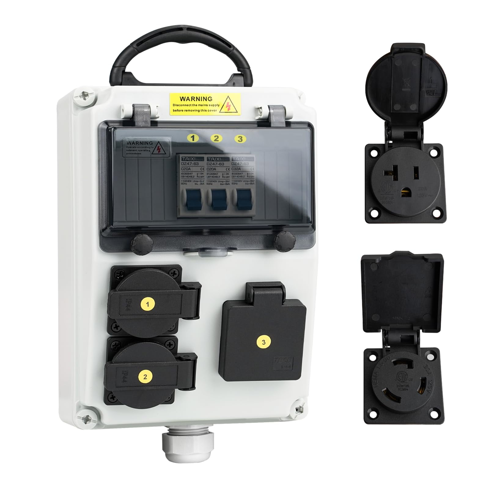 XIAHAO Power outlet box, 80A meter breaker, with IP44 5-20 power outlet ...