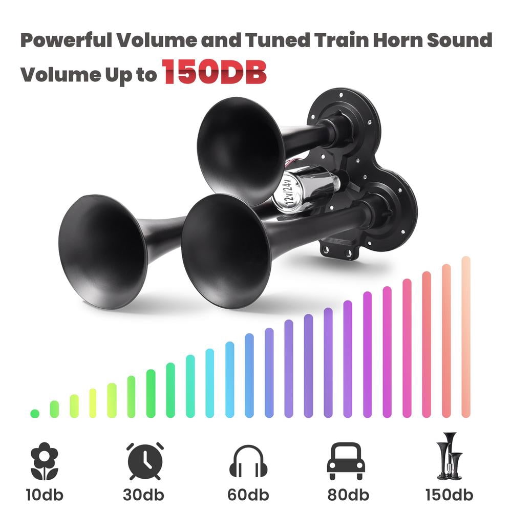 XIANERS Air Horns 3 Trumpets Super Loud Truck Train Horns Kit 150db ...