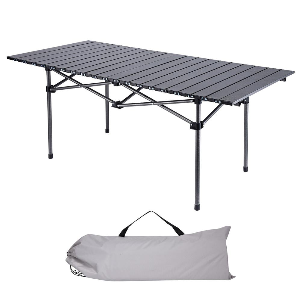 XIANERS Foldable Beach Table Folding Camping Desk Metal Tableware Table ...