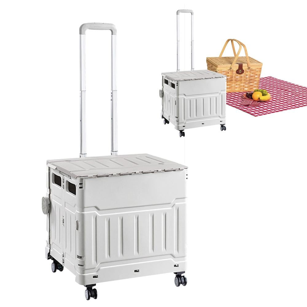 XIANERS Foldable Crate with Wheels Portable Rolling Crate Grey Folding ...