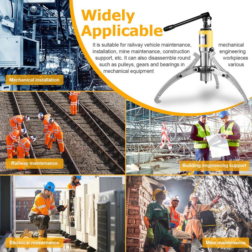 XIANERS Hydraulic Gear Puller Kit Heavy Duty 10 Ton Wheel Bearing 3-Jaw ...