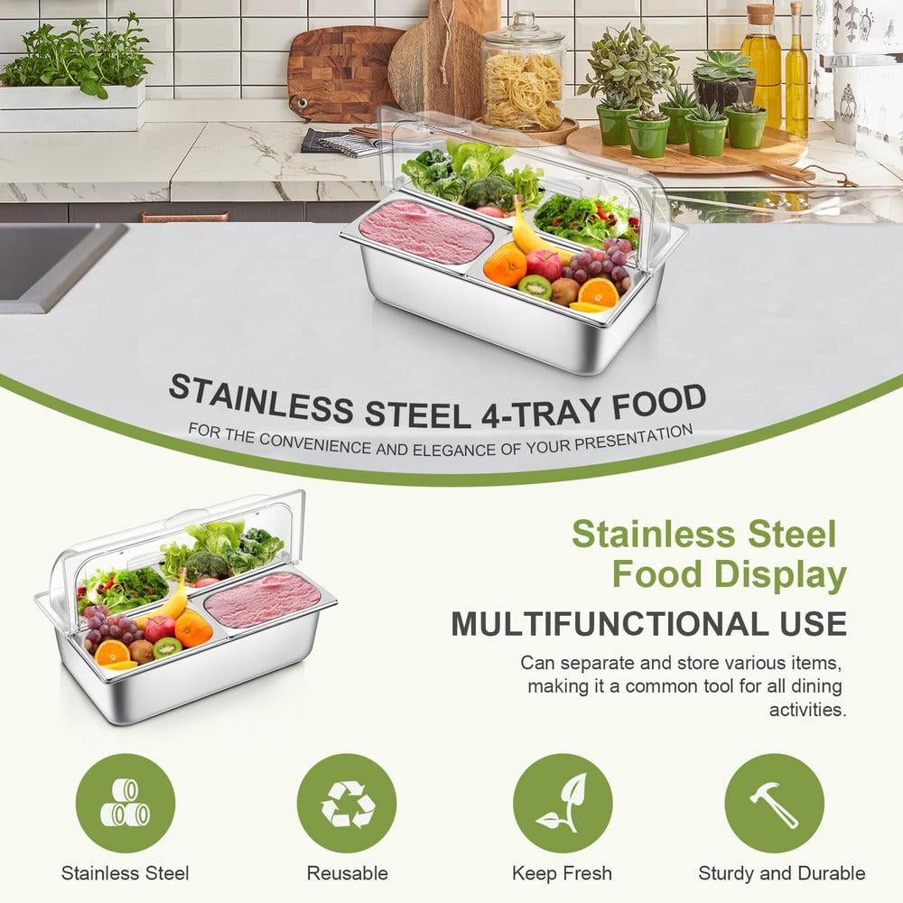XIANERS Ice Chilled Party Platter 4 Pan Bar Dispenser with Lid ...