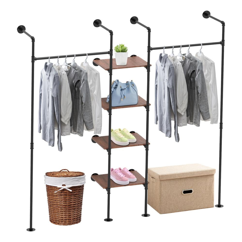 XIANERS Industrial Pipe Clothes Rack Four Layers Wall Clothes Rack Wall ...