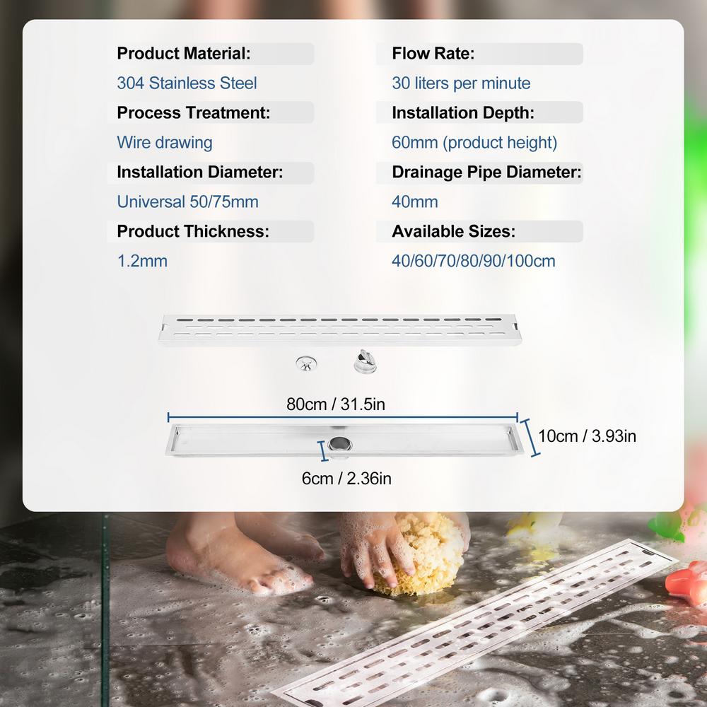 XIANERS Linear Drain 304 Stainless Steel Bathroom Drain Rectangular ...