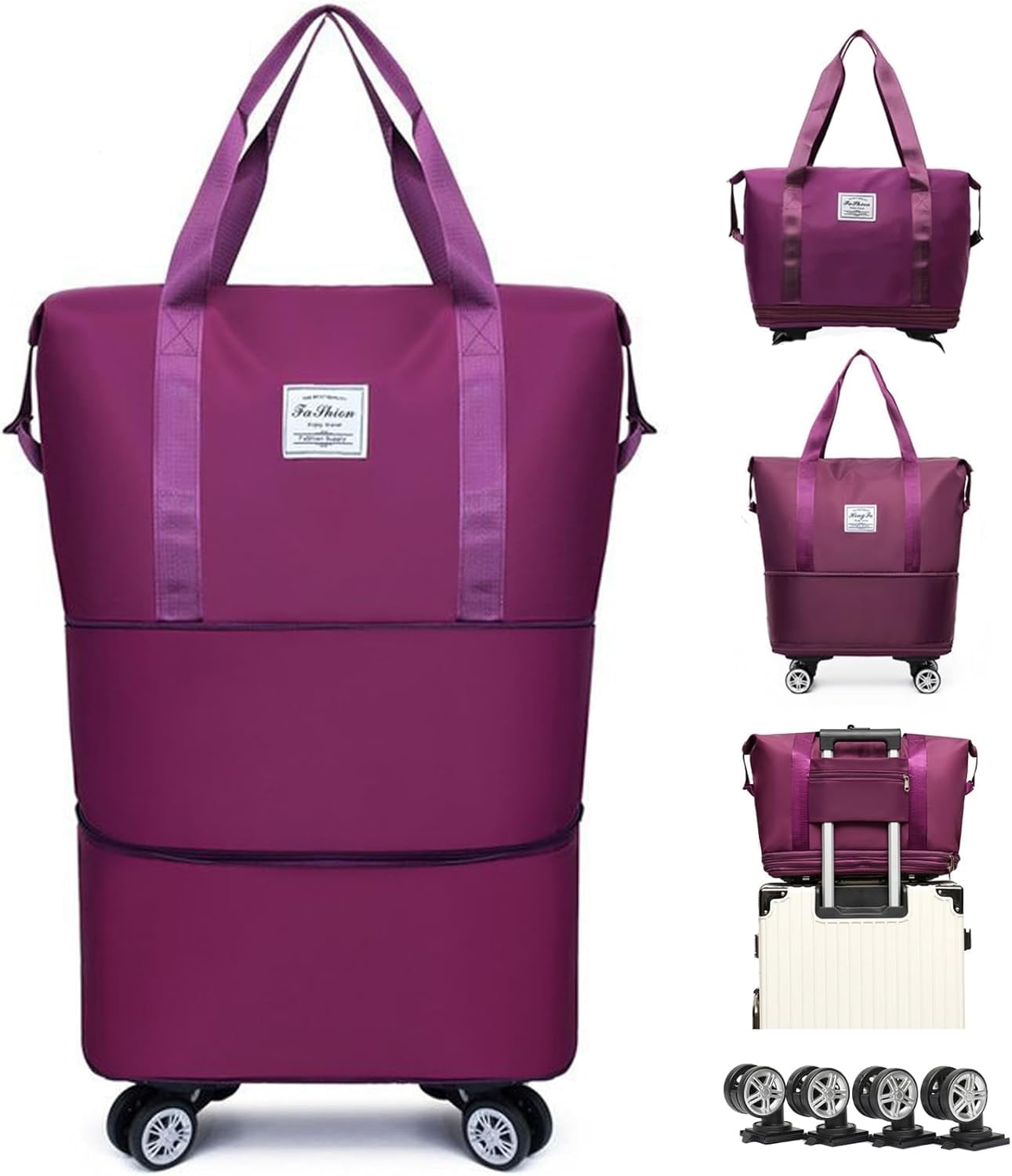 XIANGYANG Expandable & Foldable Rolling Duffle Bag With Wheels, Large ...