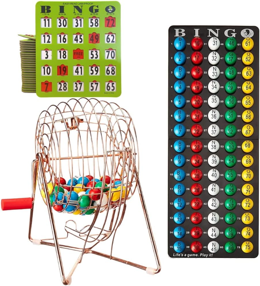 XIANMM 50 Easy Read Shutter Slide Bingo Cards with Bingo Cage, Everlasting Bingo Balls with ...