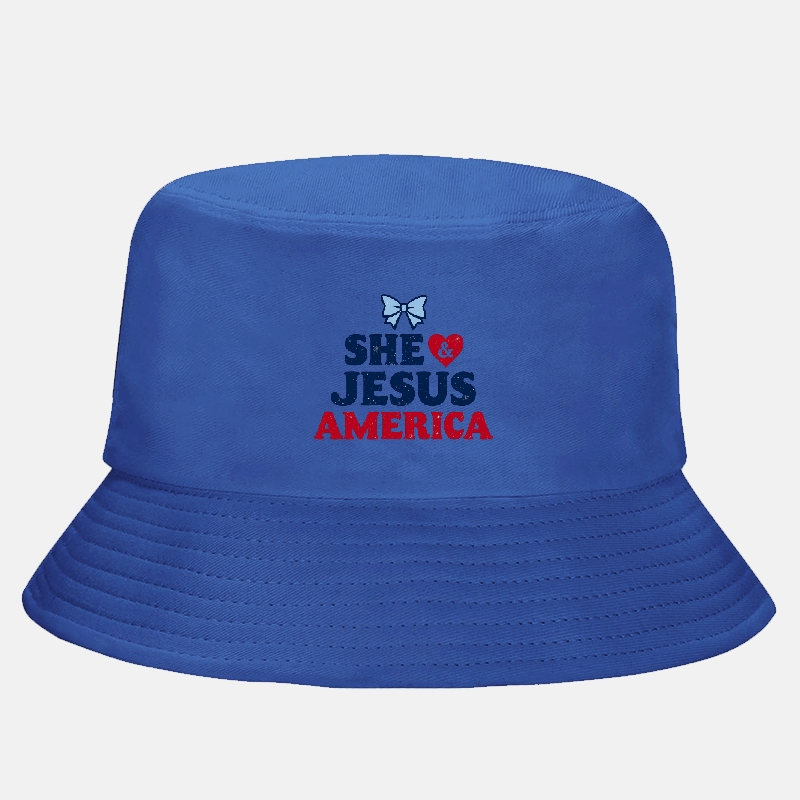 XIANQI Independence Day she loves jesus & america too Bucket Hat 100% ...