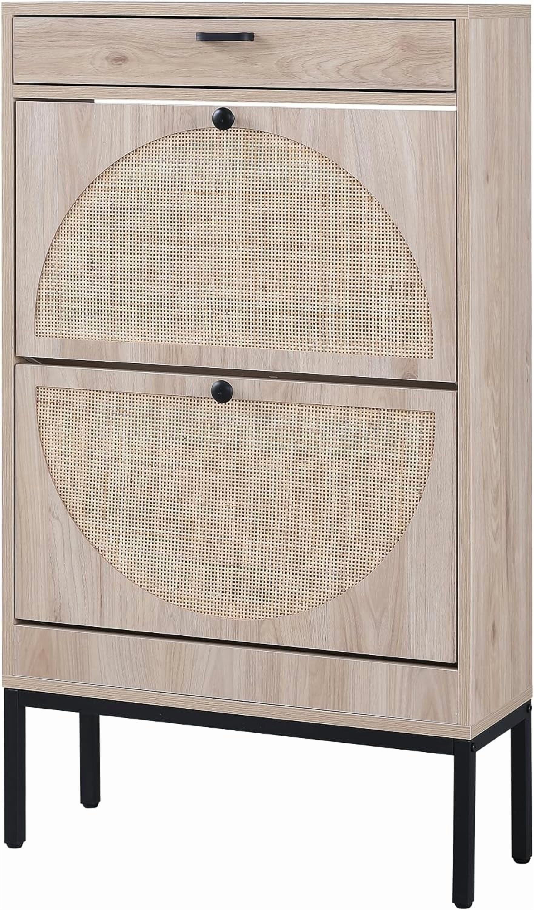 XIAO WEI Shoe Cabinet, Natural Semi Circle Rattan Shoe Storage ...