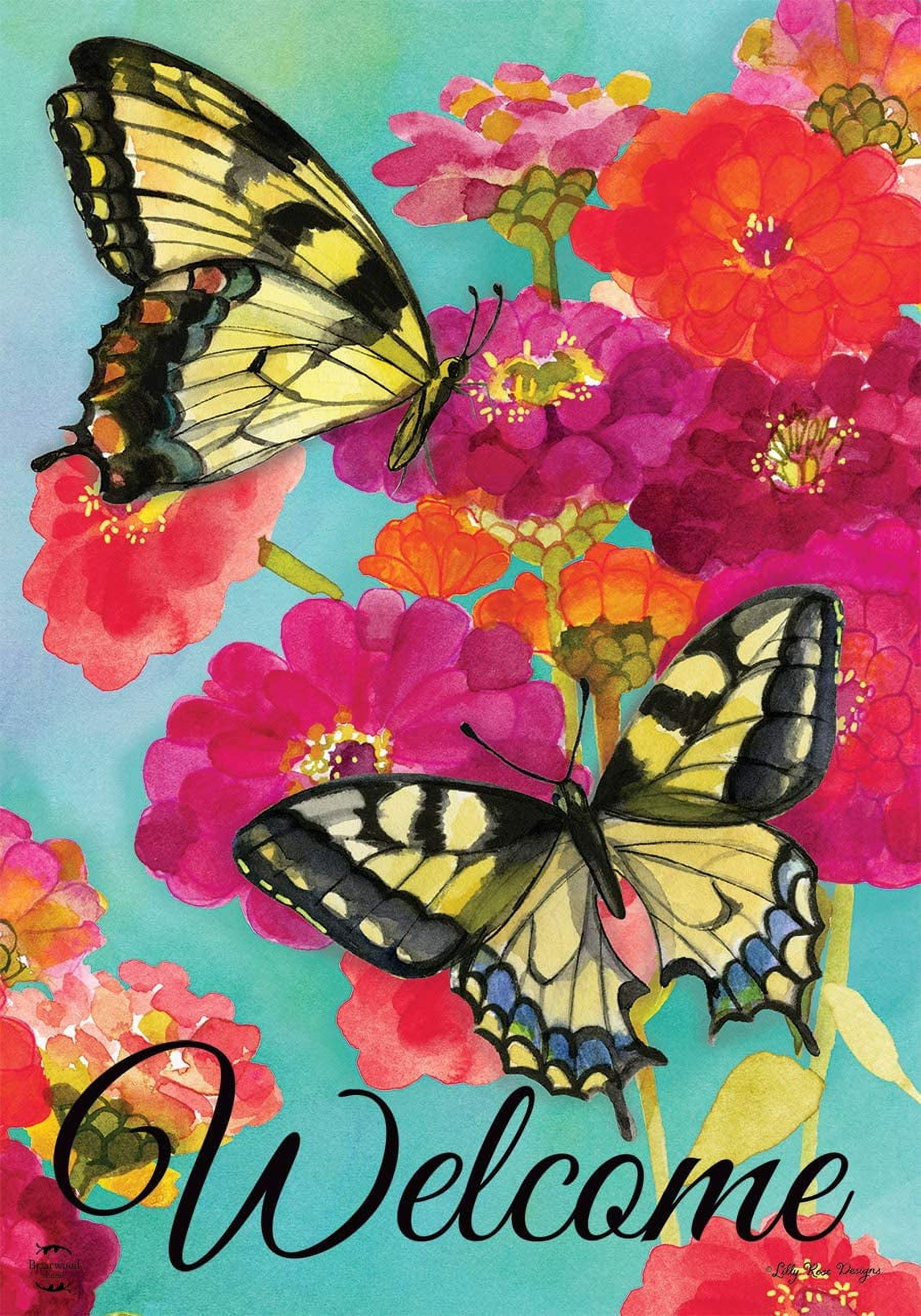 XIAOBIN Butterflies and Poppies Welcome House Flag - Walmart.com