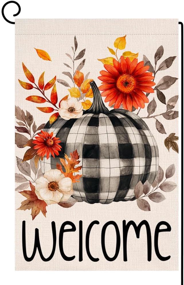 XIAOBIN Fall Pumpkin Garden Flag 12x18 Vertical Double Sided Flowers ...