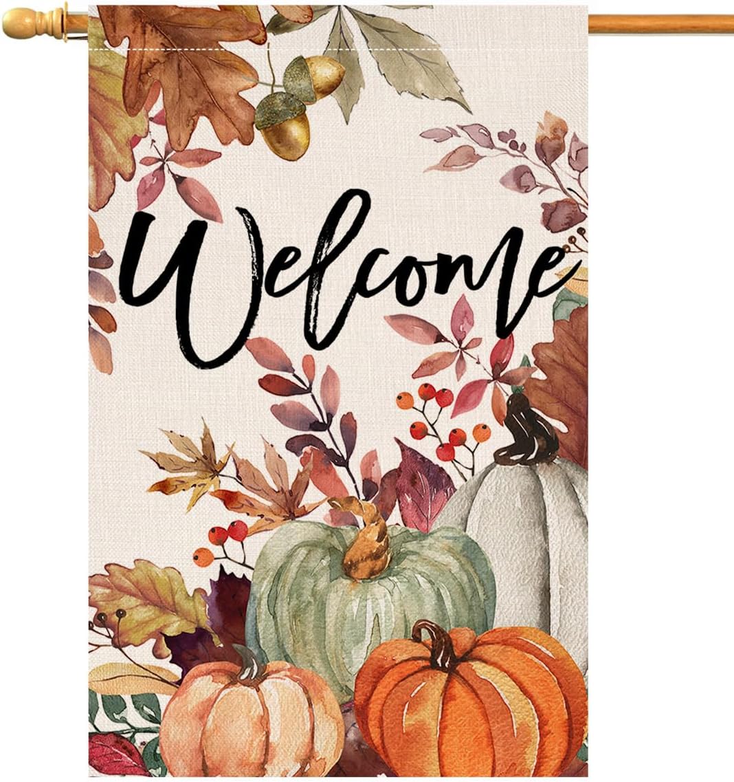 XIAOBIN Fall Pumpkin Leaves House Flag 12.5x18 Vertical Double Sided ...