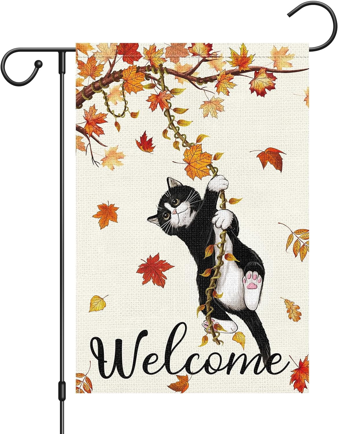 XIAOBIN Welcome Fall Cat Garden Flag Double Sided, Small Burlap Autumn ...