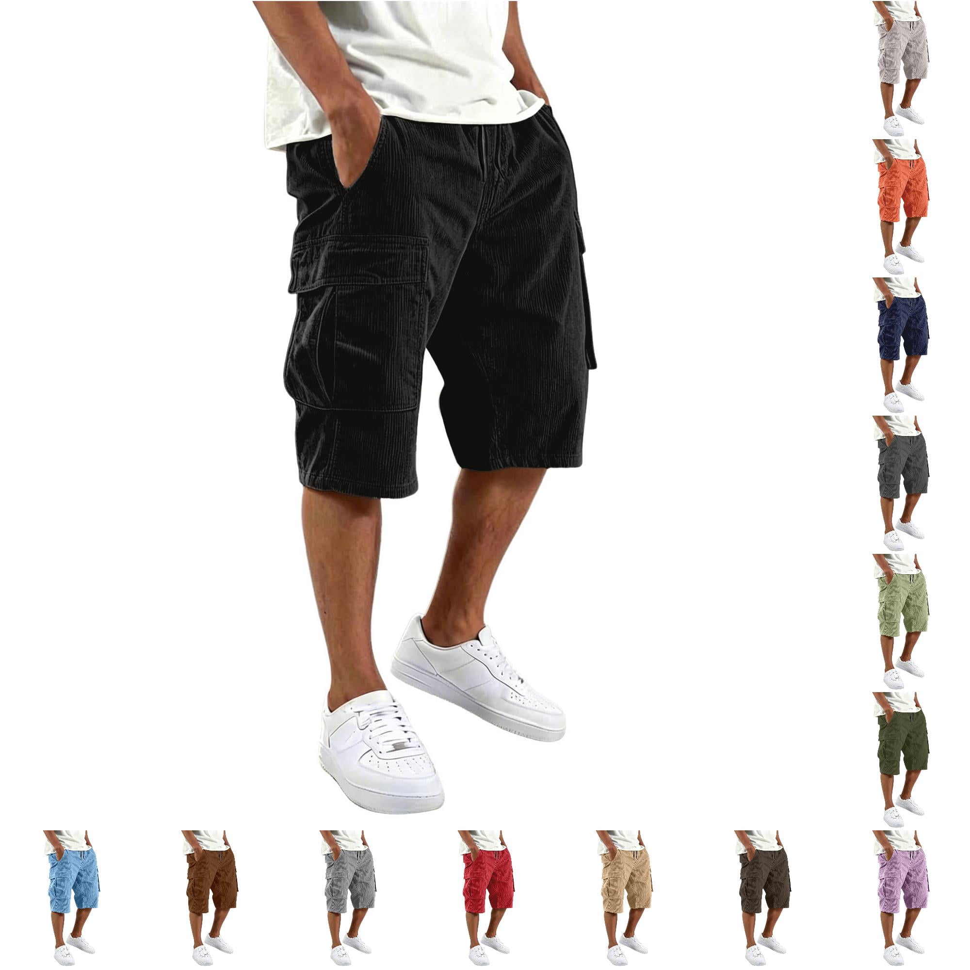 XIAOCHA Corduroy Side Flap Pocket Drawstring Cargo Shorts for Men ...