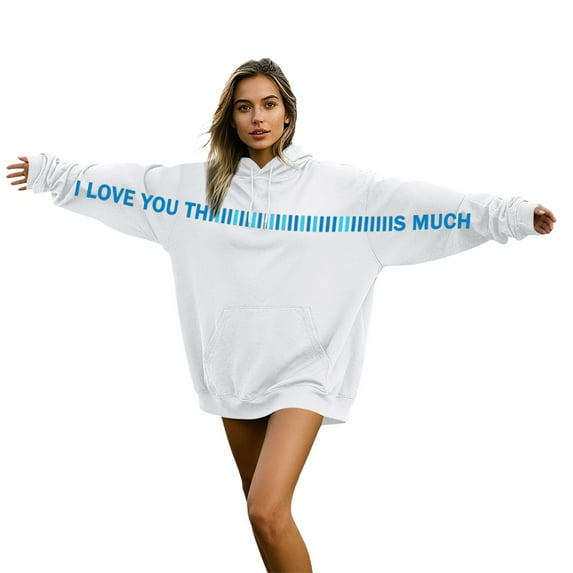 XIAOCHA Couples I Love You This Much Hoodie Valentine Loose Long Sleeve ...