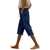 XIAOCHA Drawstring Waist Cropped Pants for Women Rolled-Cuff Relaxed ...