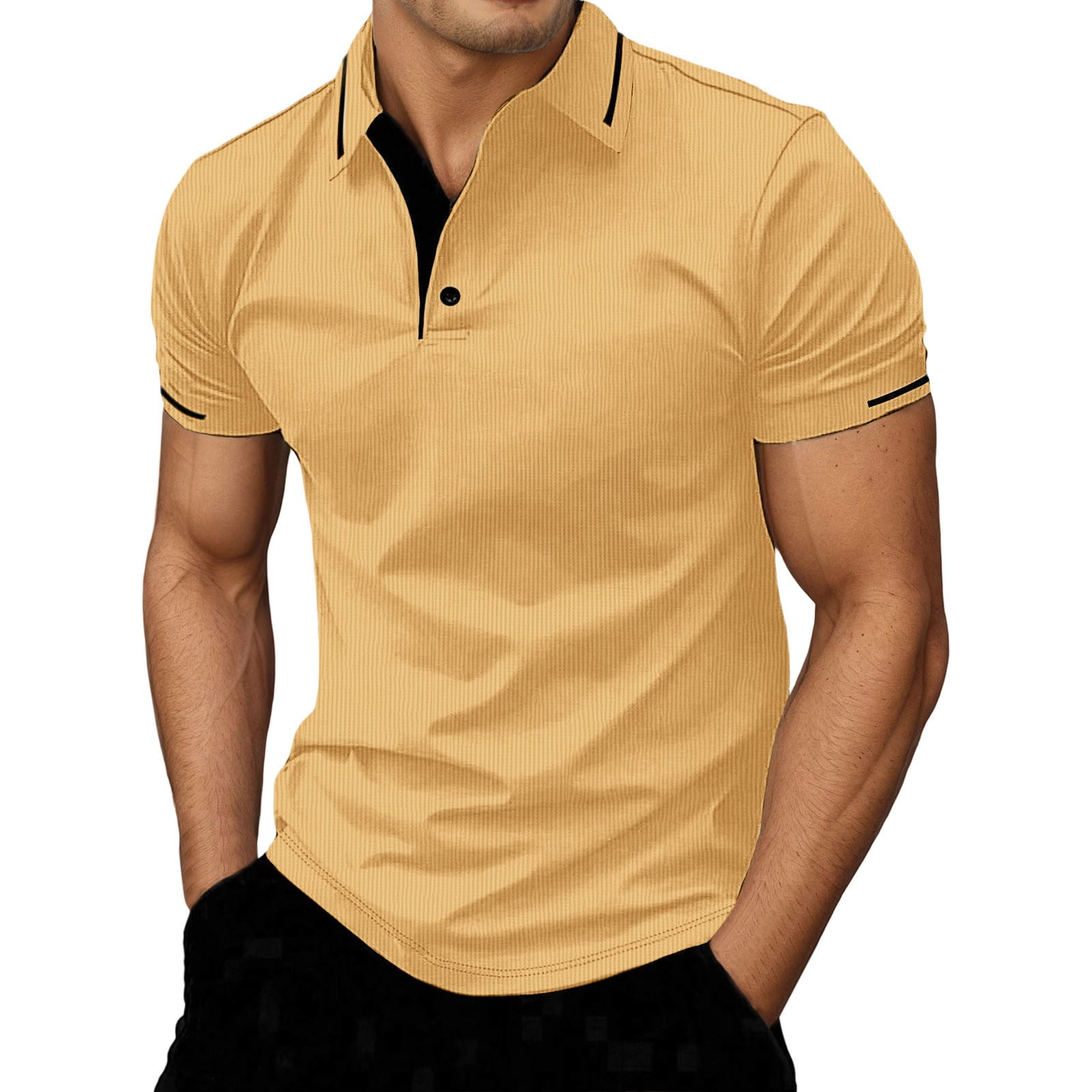 XIAOCHA Men's Active Polo Short Sleeve Contrast Trim Button Placket Tee ...