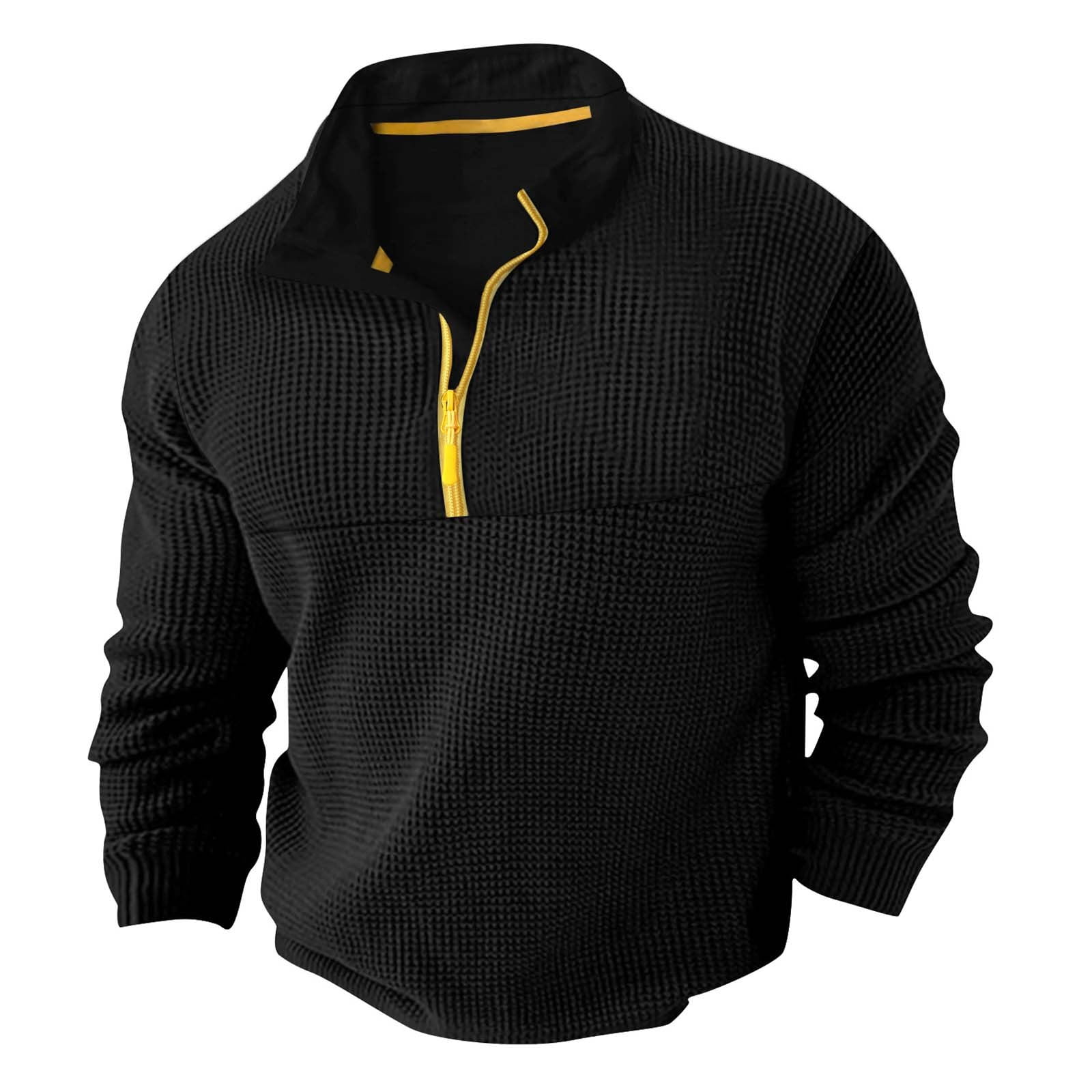 XIAOCHA Mens Color Block Quarter Zip Waffle Knit Pullover Long Sleeve ...