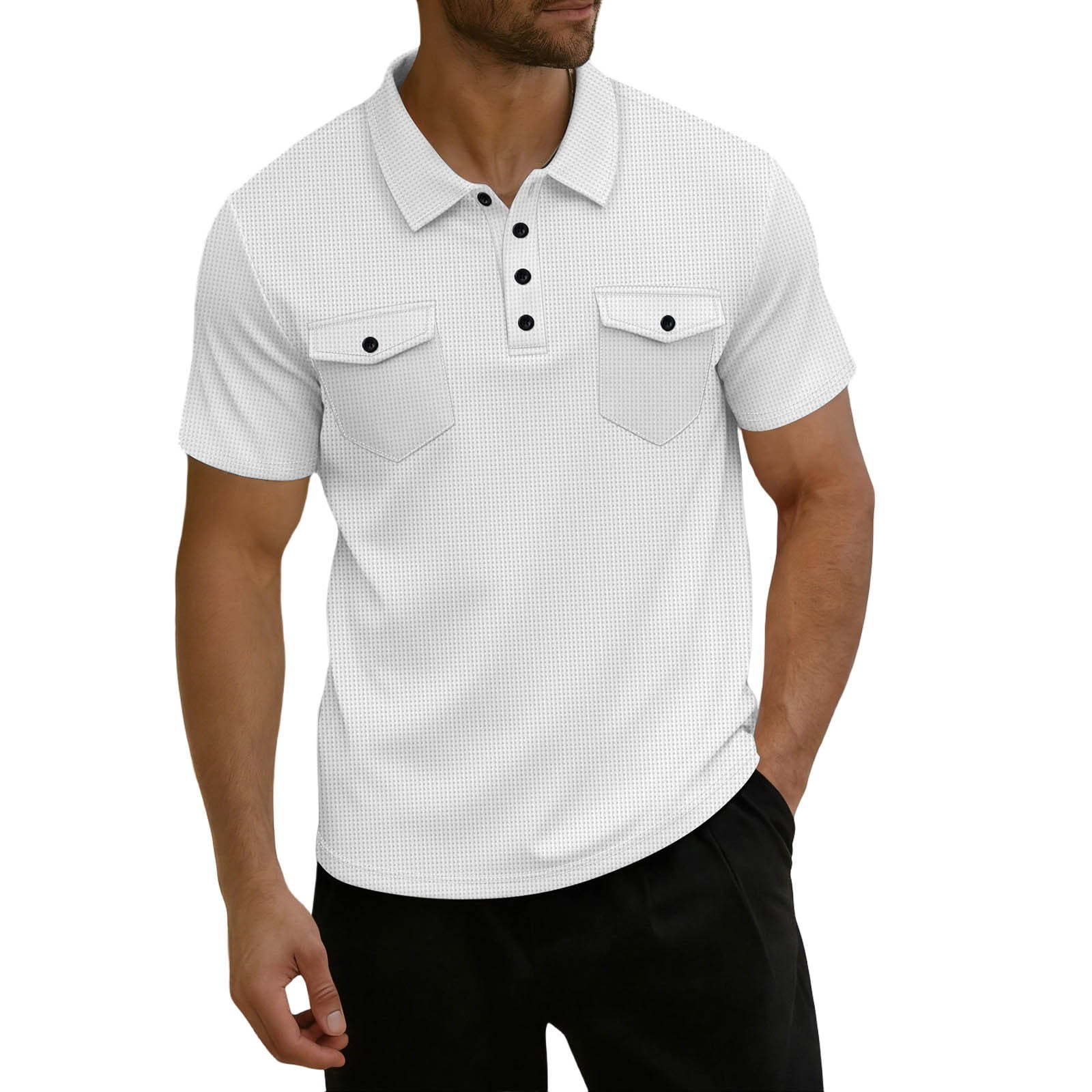 XIAOCHA Mens Solid Pocketed Polo Shirt Textured Knit Sleek Modern ...
