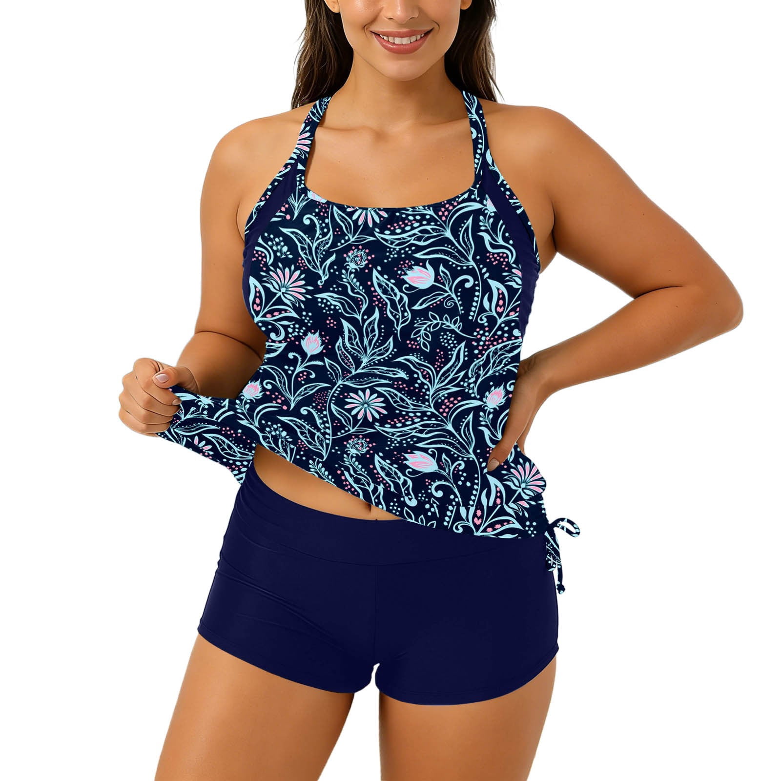 XIAOCHA Oversize Tankini For Women Halter Neck Flowy Top Drawstring ...