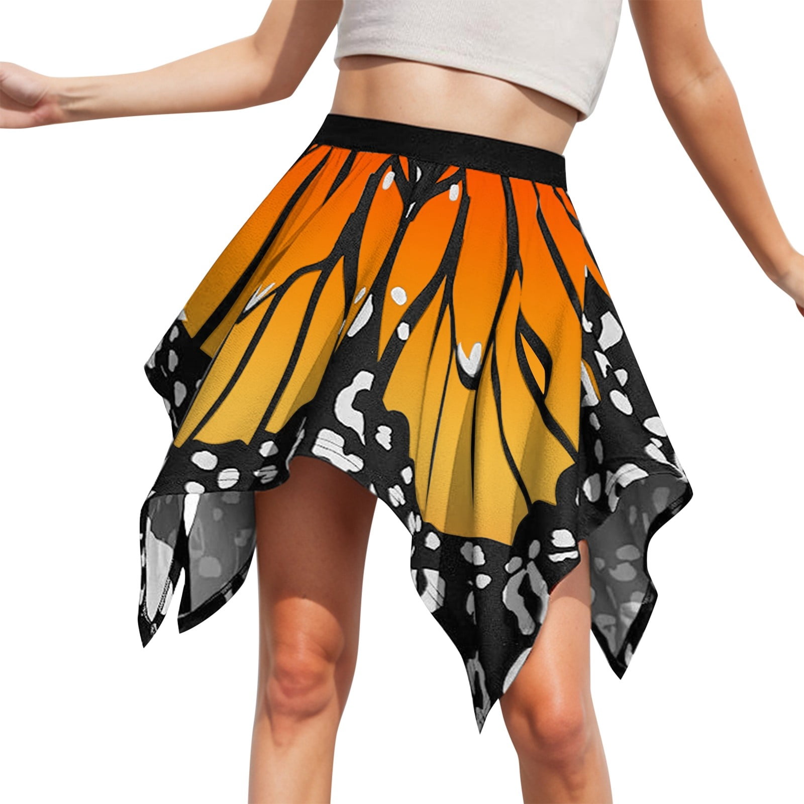 XIAOCHA Women Butterfly Wing Print Mini Skirt Asymmetrical Handkerchief ...