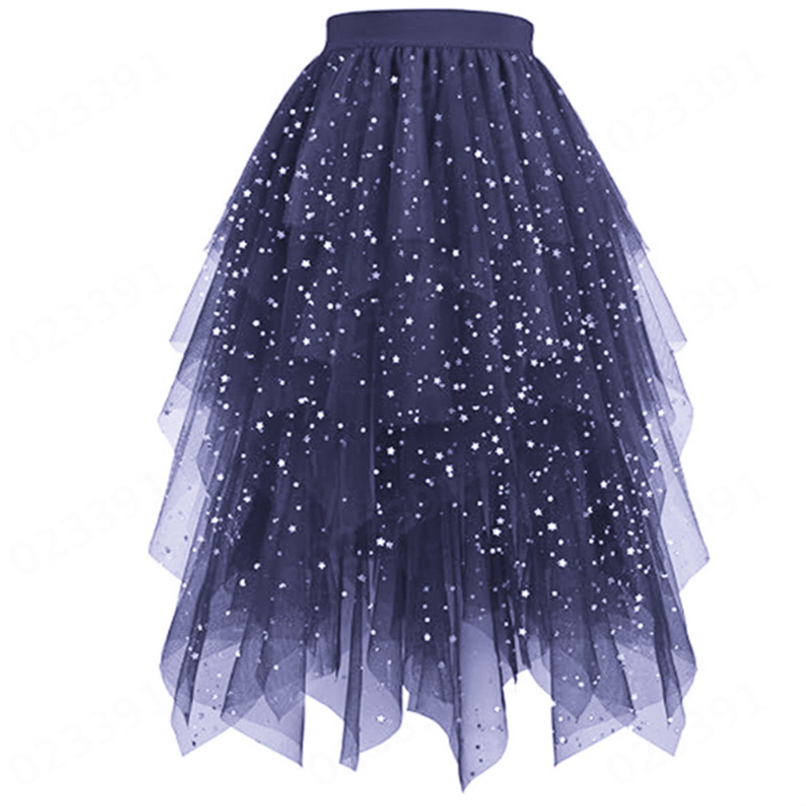 XIAOCHA Women Sapphire Star Tulle Midi Skirt Elastic Waist Layered ...