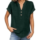 XIAOCHA Women’s Airy Soft Notched Neck Short Rolled Sleeve Blouse Loose ...