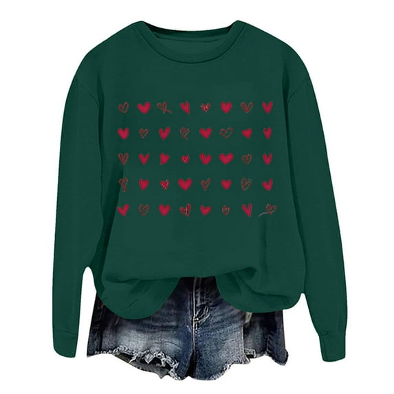XIAOCHA Women's Autumn Winter Valentine Heart Print Crew Neck ...