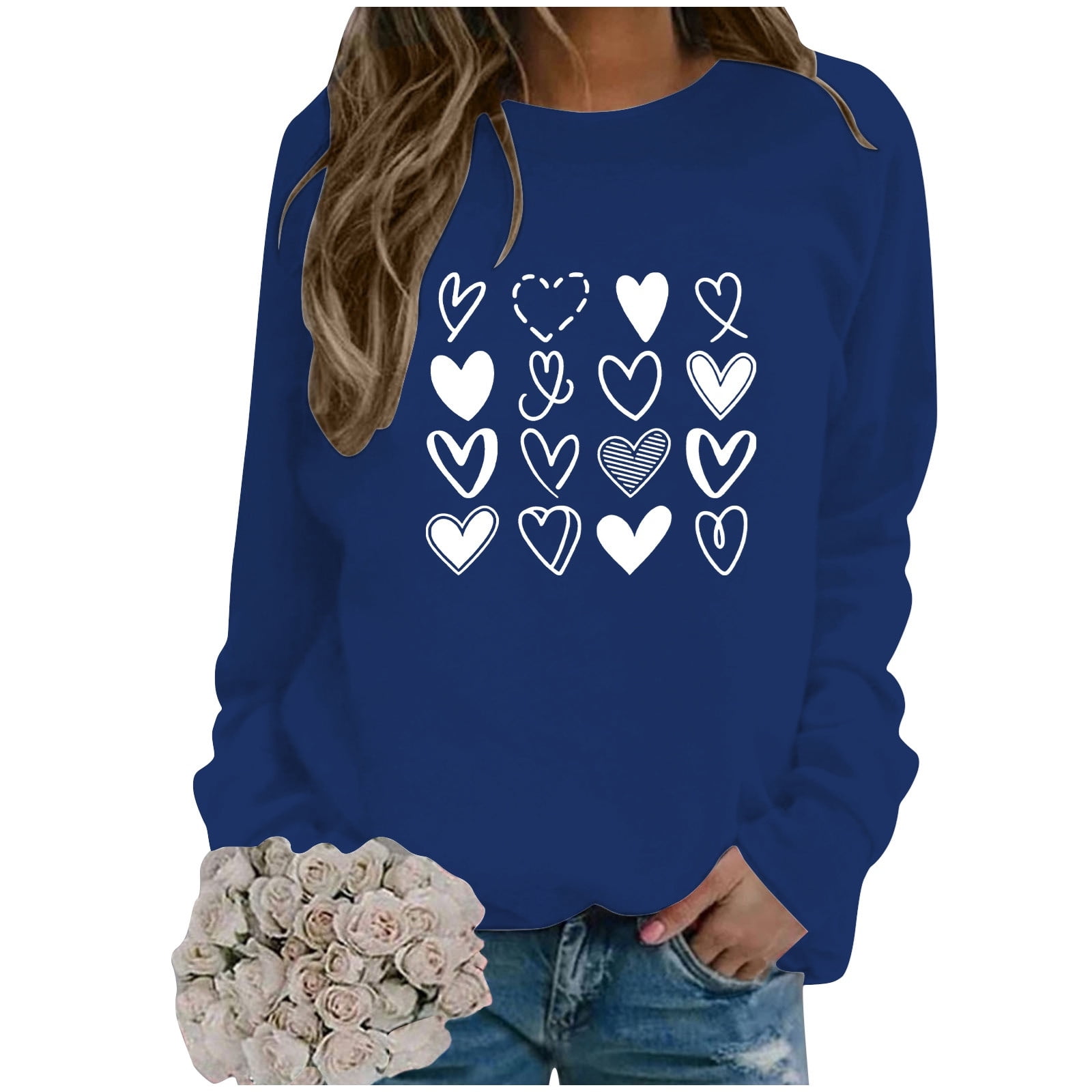 XIAOCHA Women's Casual Valentine Heart Print Pullover Sweater Soft Long ...