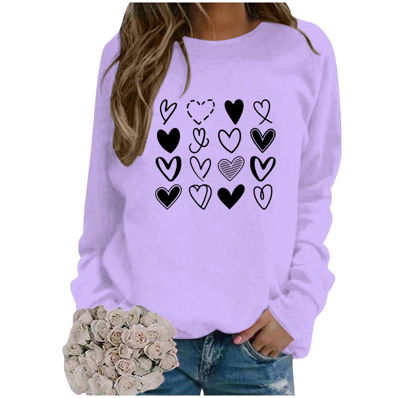 XIAOCHA Women's Casual Valentine Heart Print Pullover Sweater Soft Long ...