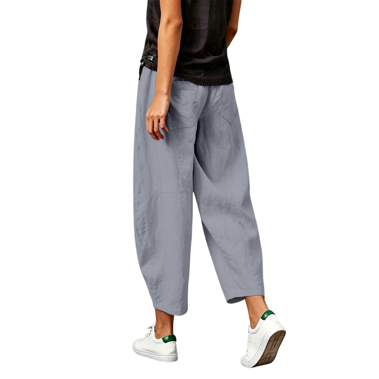 XIAOCHA Women's Elastic Waist Pants Loose Fit Casual Daily Cropped ...