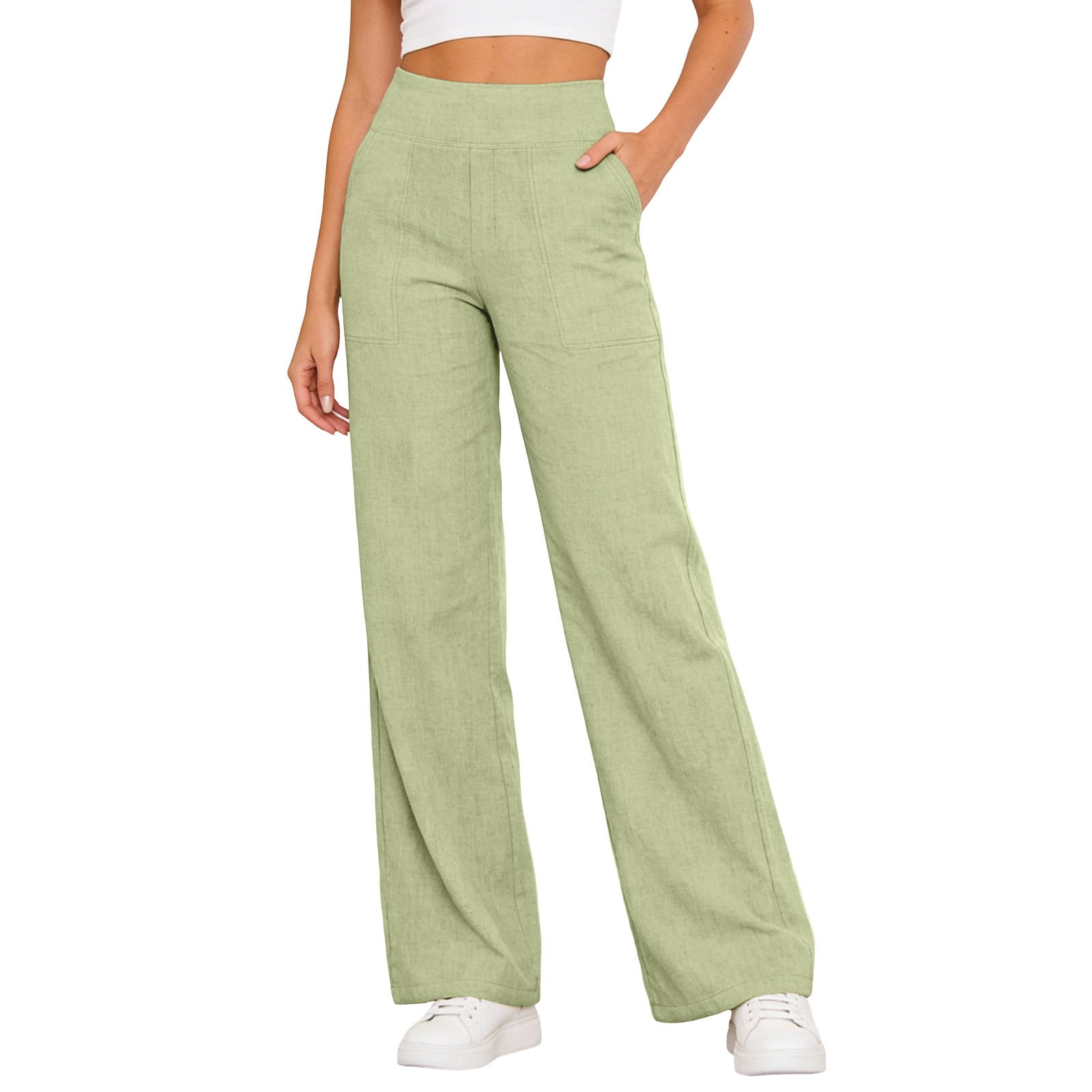 XIAOCHA Women's High-Waist Wide-Leg Pants Front-Pocketed Everyday ...