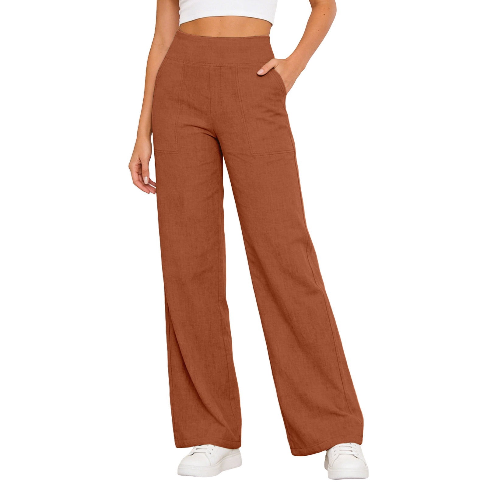 XIAOCHA Women's High-Waist Wide-Leg Pants Front-Pocketed Everyday ...