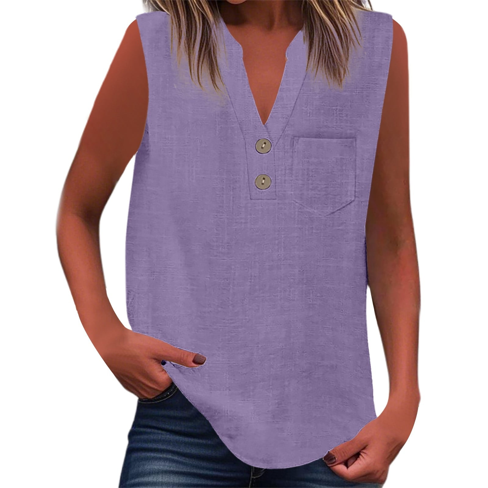 XIAOCHA Women's V Neck Pocket Tank Top Casual Relaxed Everyday ...