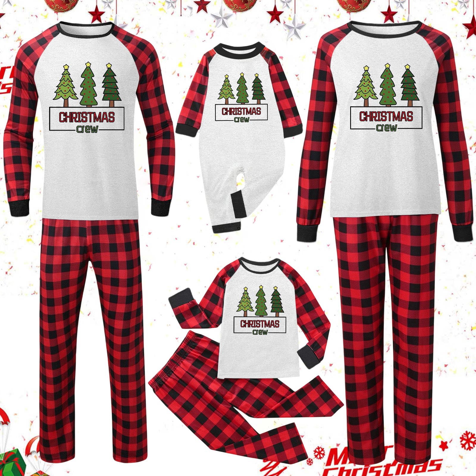 XIAOCHA Womens Family Matching Pajamas Set Green Christmas Trees Letter ...