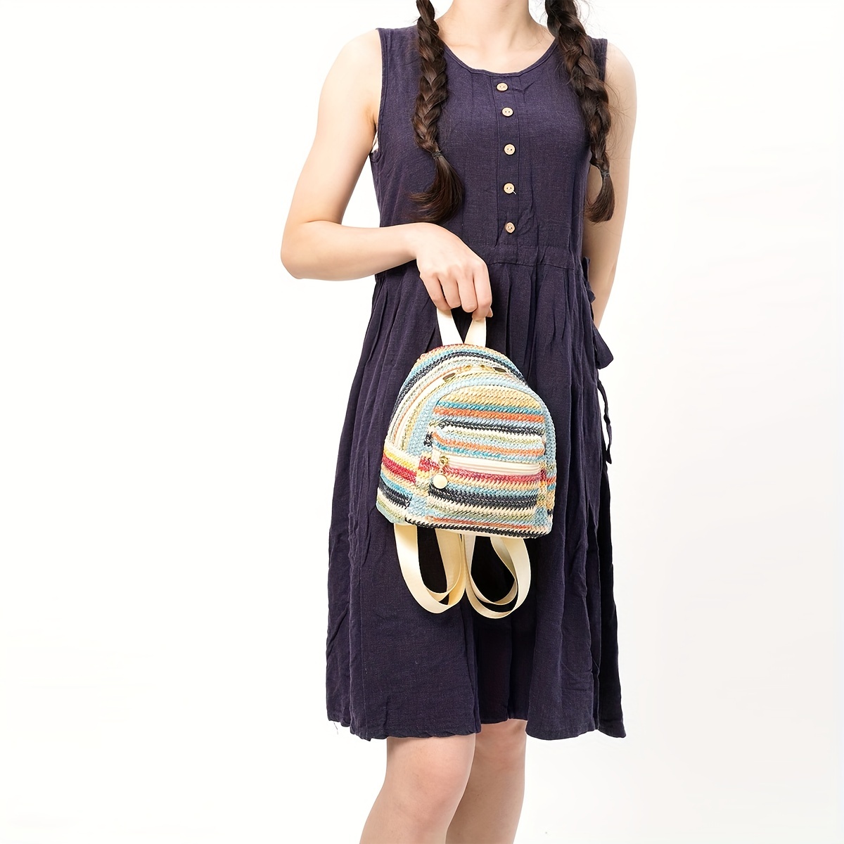 XIAOGZAHUOP Colorful Mini Woven Striped Straw Backpack Purse for Women ...