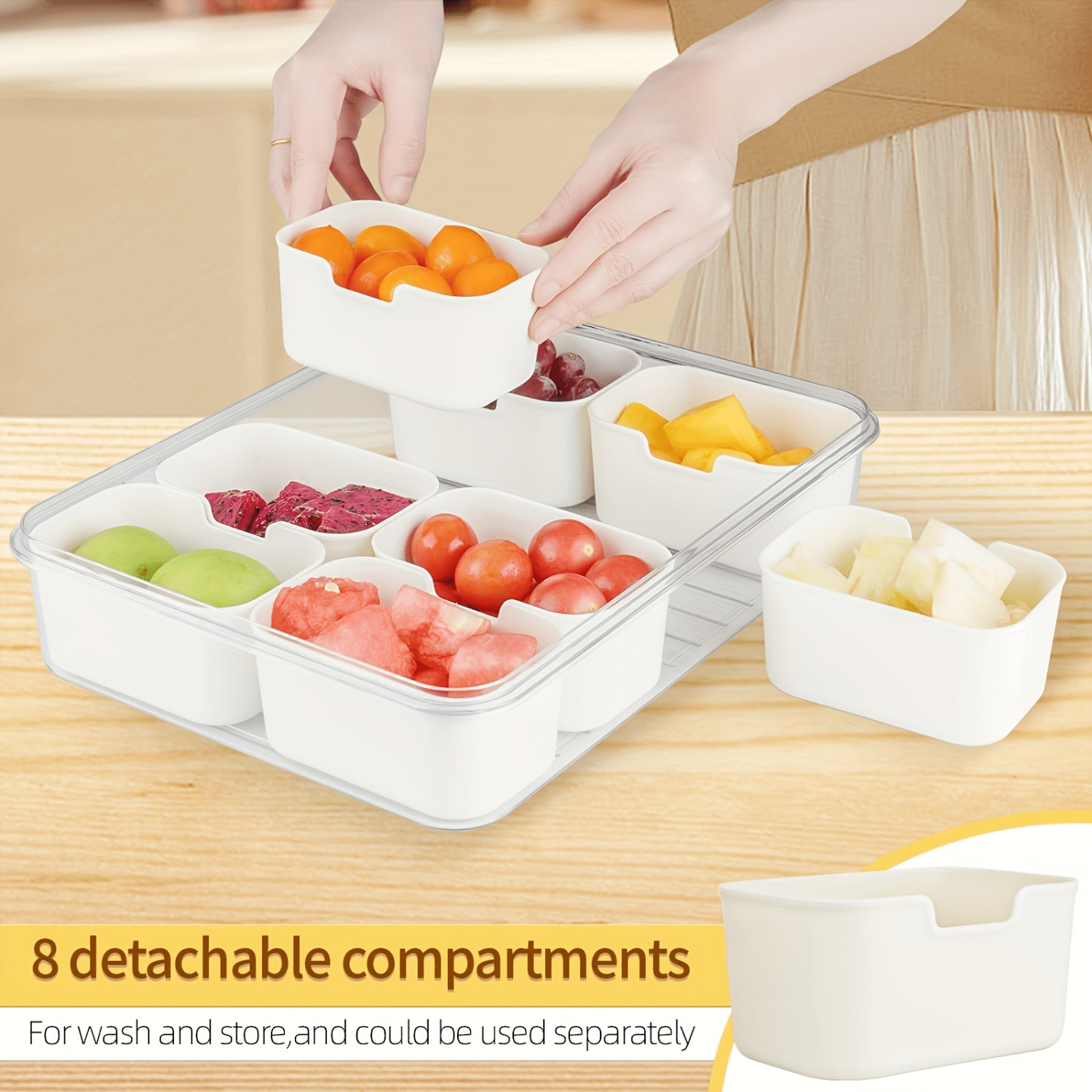 XIAOGZAHUOP Multi-compartment Plastic Food Tray with Lid and Handle ...
