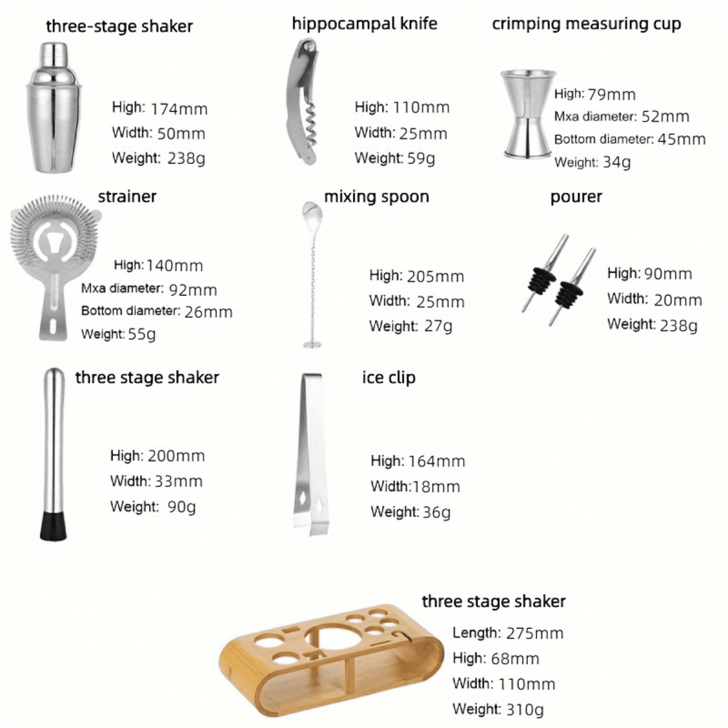 XIAOGZAHUOP Stylish Cocktail Shaker Set - Premium Bartender Kit Including 700ml Stainless Steel ...